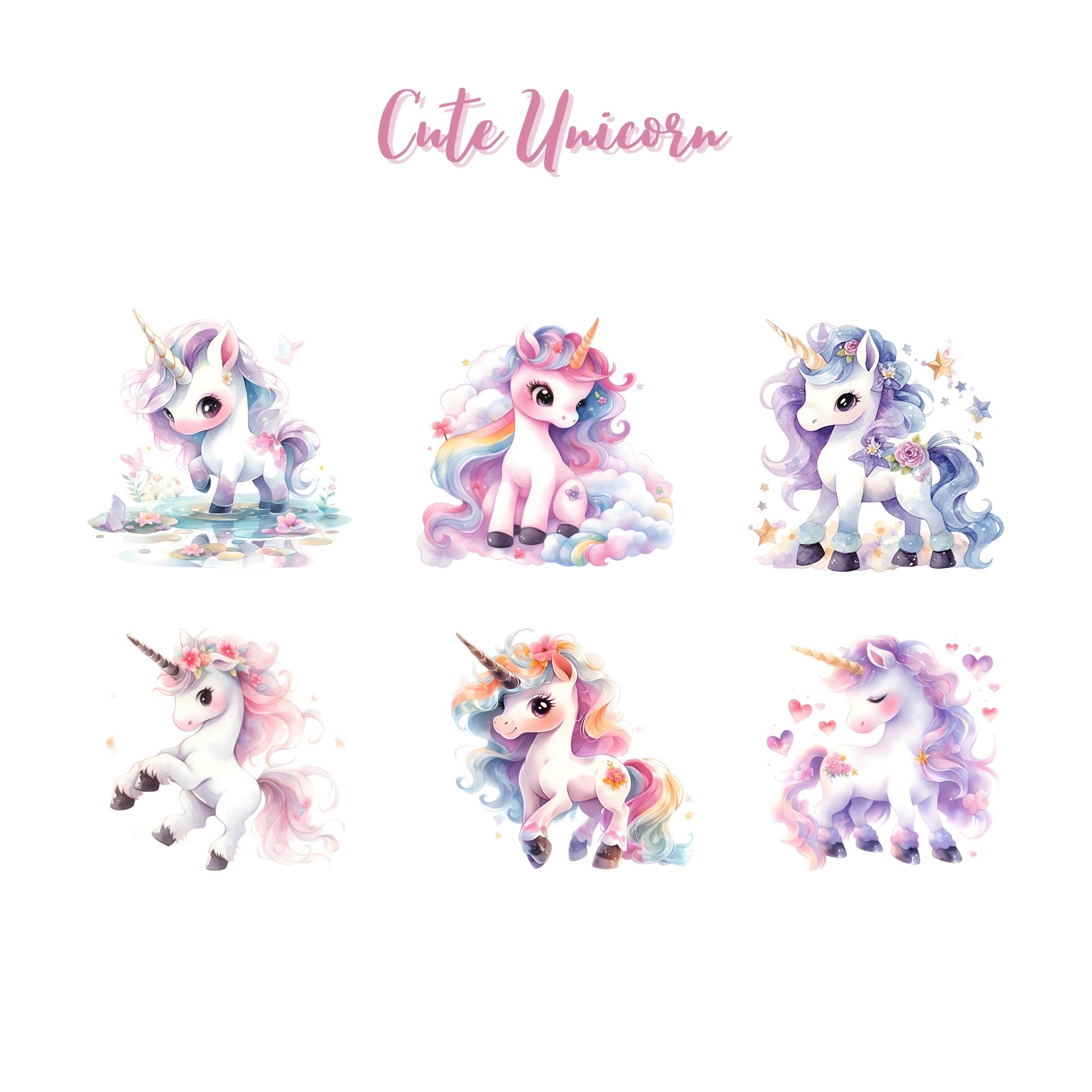 Watercolor Unicorn Clipart, Cute Unicorn, Rainbow Unicorn Clipart ...