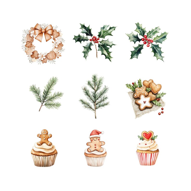 Watercolor Gingerbread Clipart Bundle, Christmas PNG (commercial Use ...