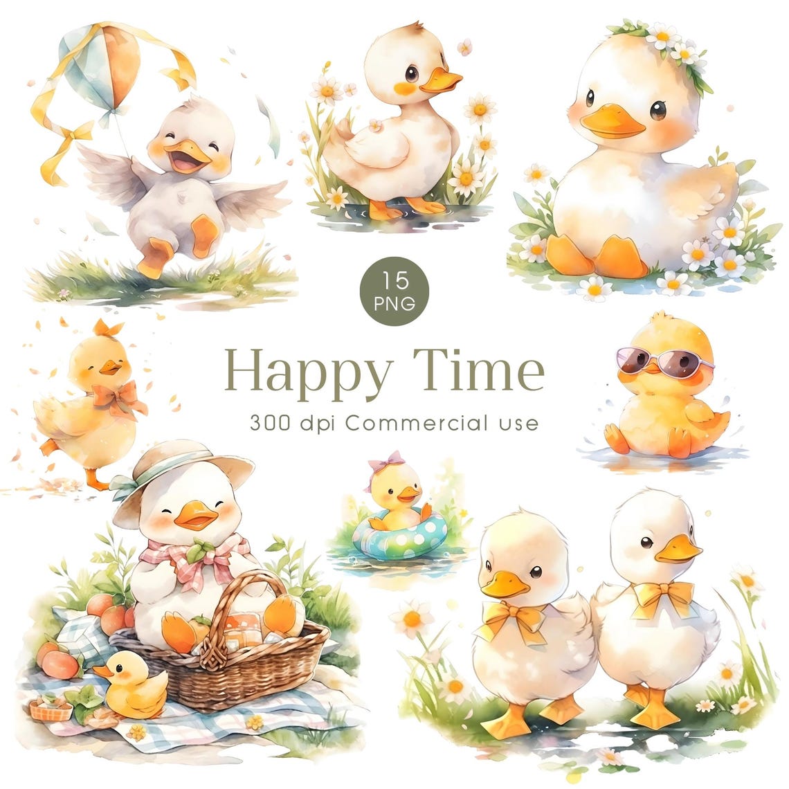 Watercolor Duck Clipart, Cute Duck With Flower, Funny Duck in Water ...