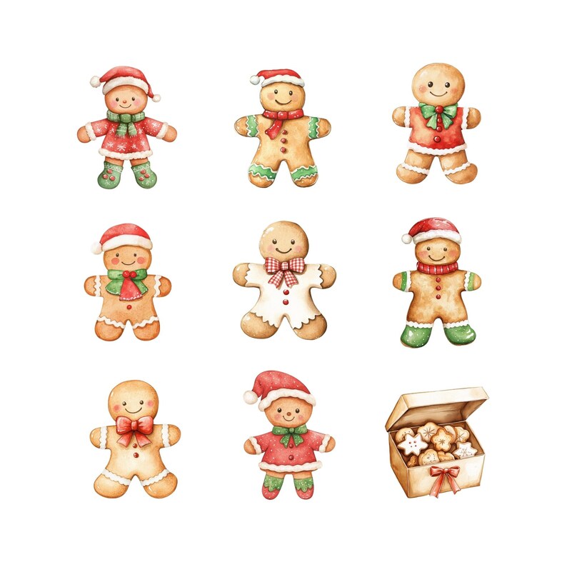 Watercolor Gingerbread Clipart Bundle, Christmas PNG (commercial Use ...