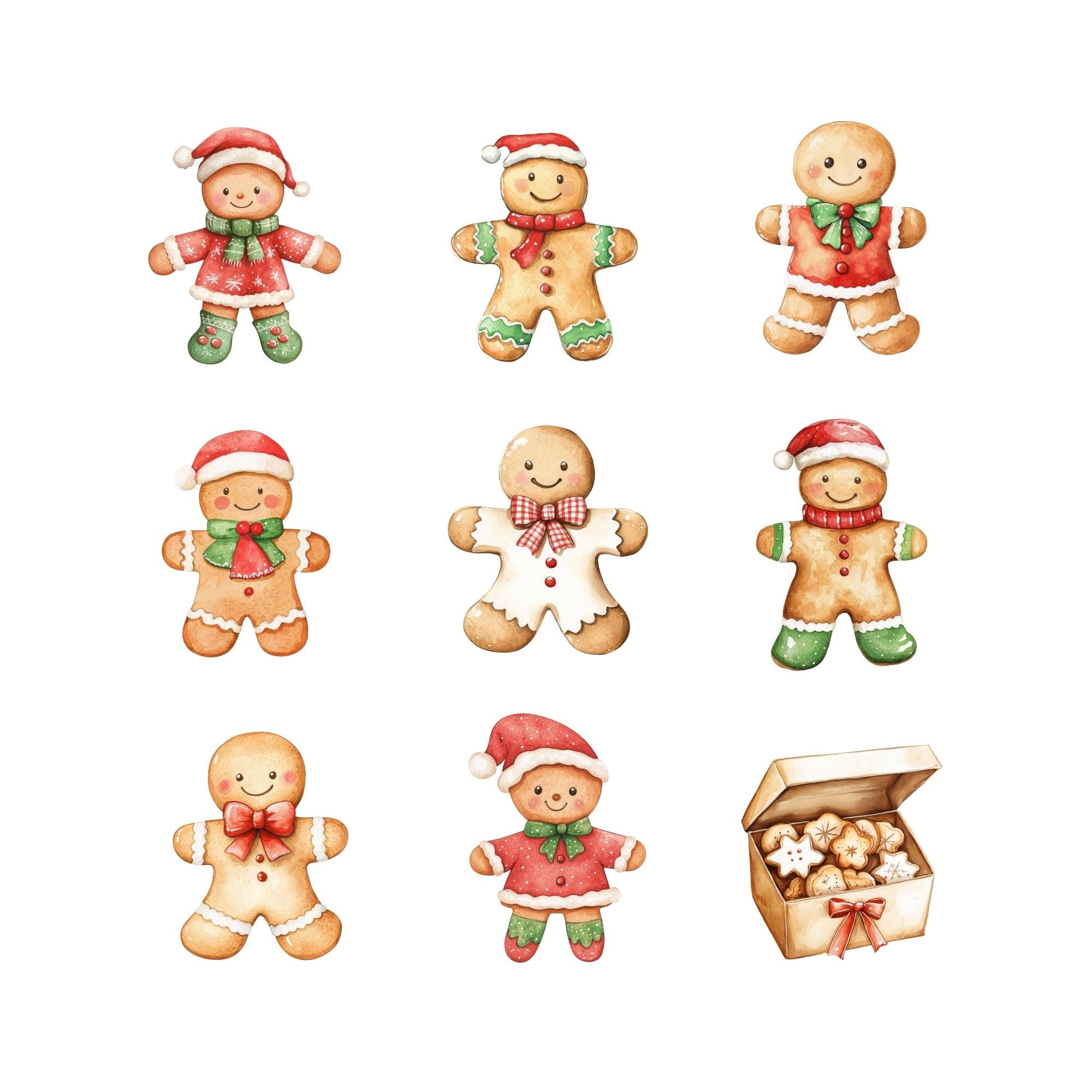 Watercolor Gingerbread Clipart Bundle, Christmas PNG (commercial Use ...
