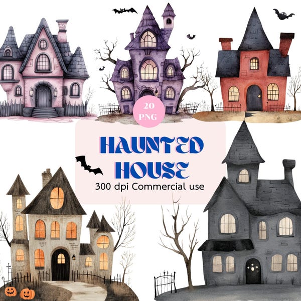 Spooky Houses Clipart - Etsy