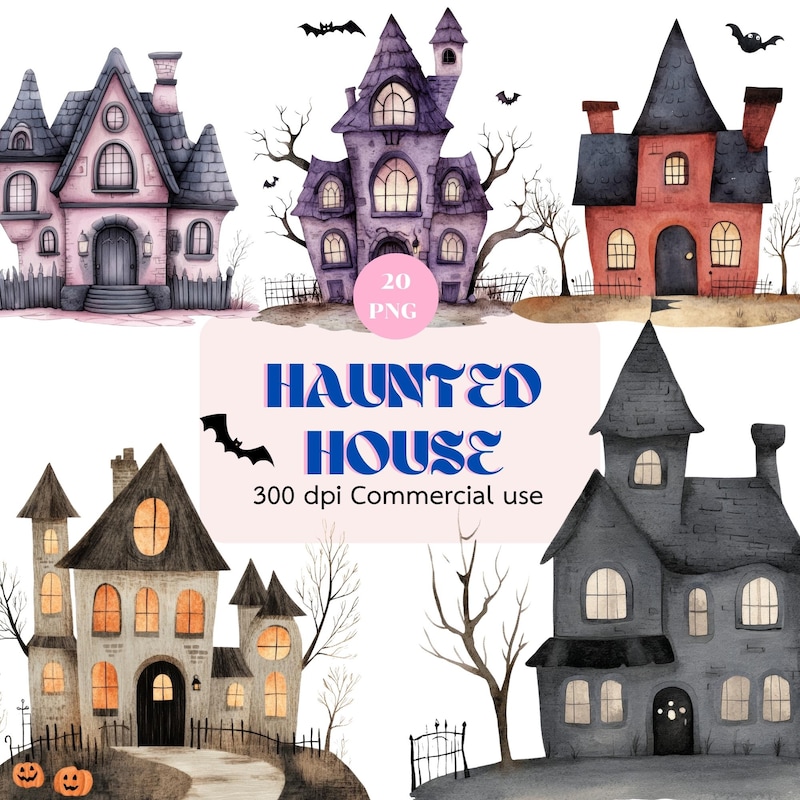 Spooky Houses Clipart - Etsy