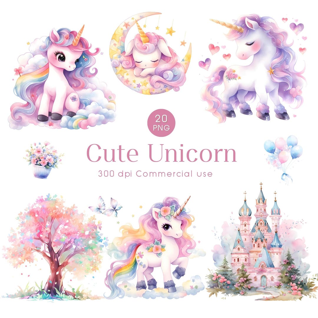 Watercolor Unicorn Clipart, Cute Unicorn, Rainbow Unicorn Clipart ...