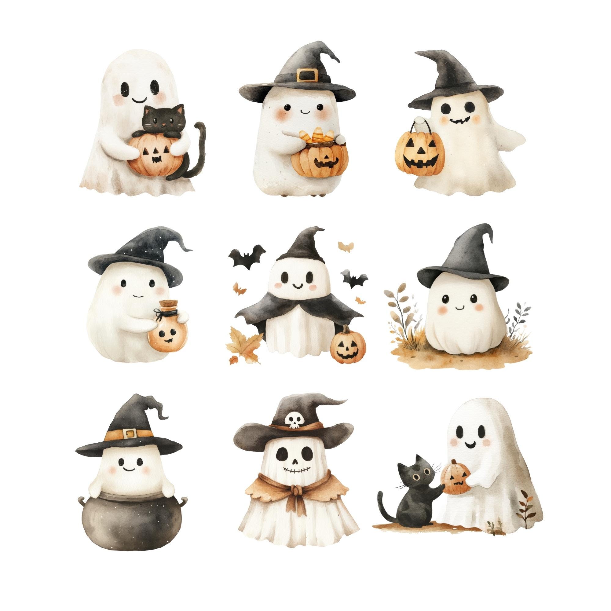 Watercolor Halloween Clipart, Cute Ghost Halloween, Little Boo, Spooky ...