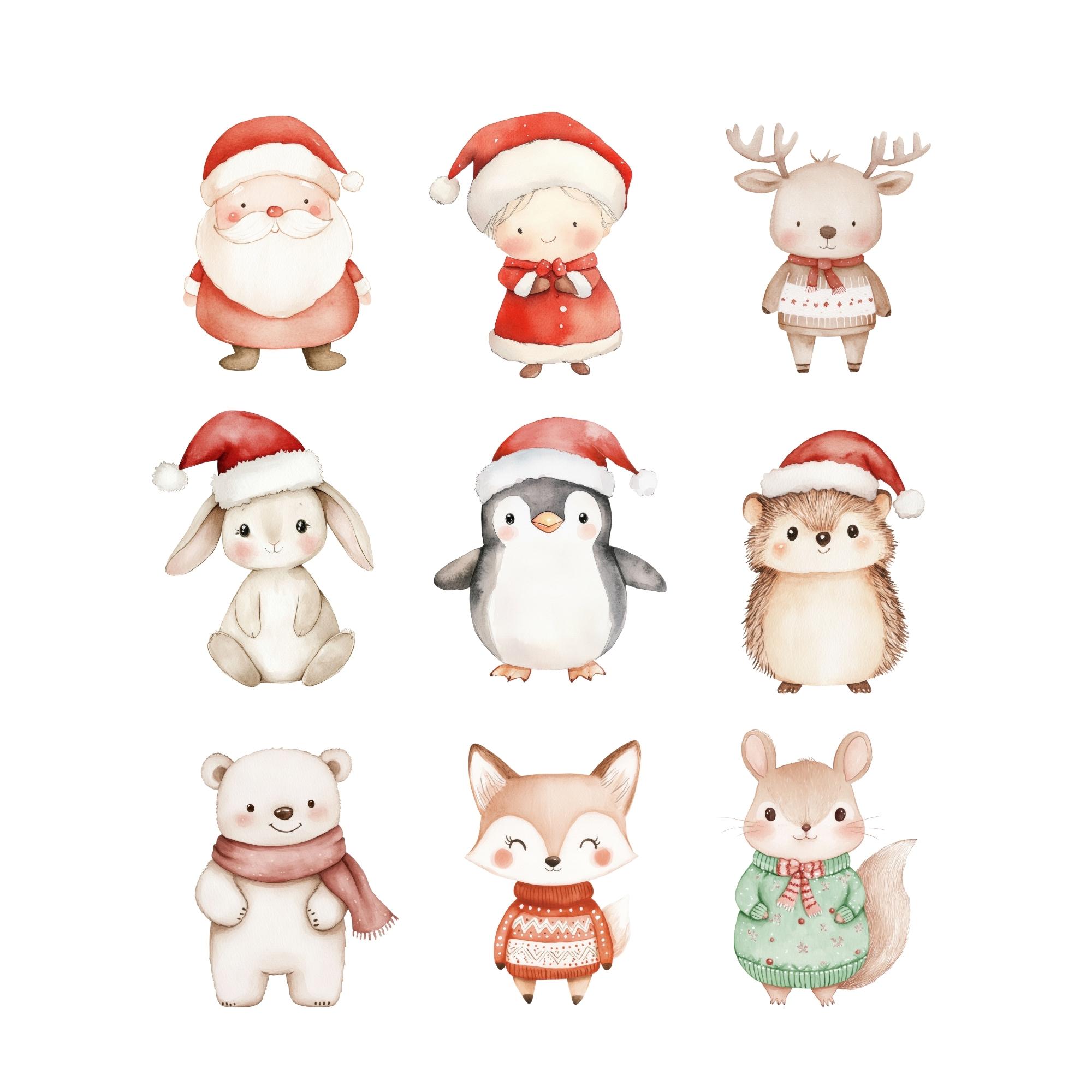 Cute Christmas Clipart, Cute Christmas Characters, Watercolor Christmas ...