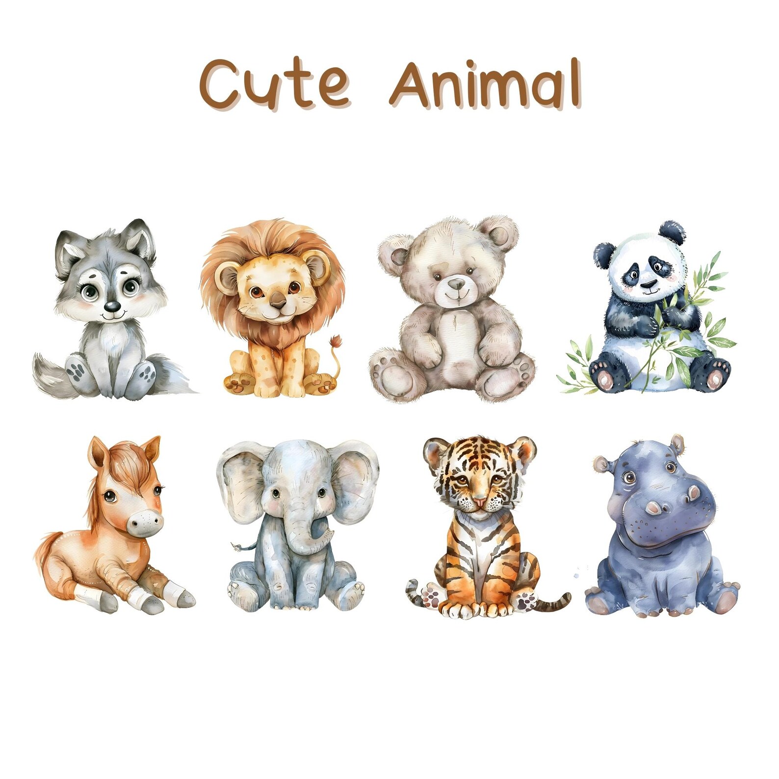Watercolor Cute Animals Clipart, Watercolor Animals, Cute Animal Bundle ...