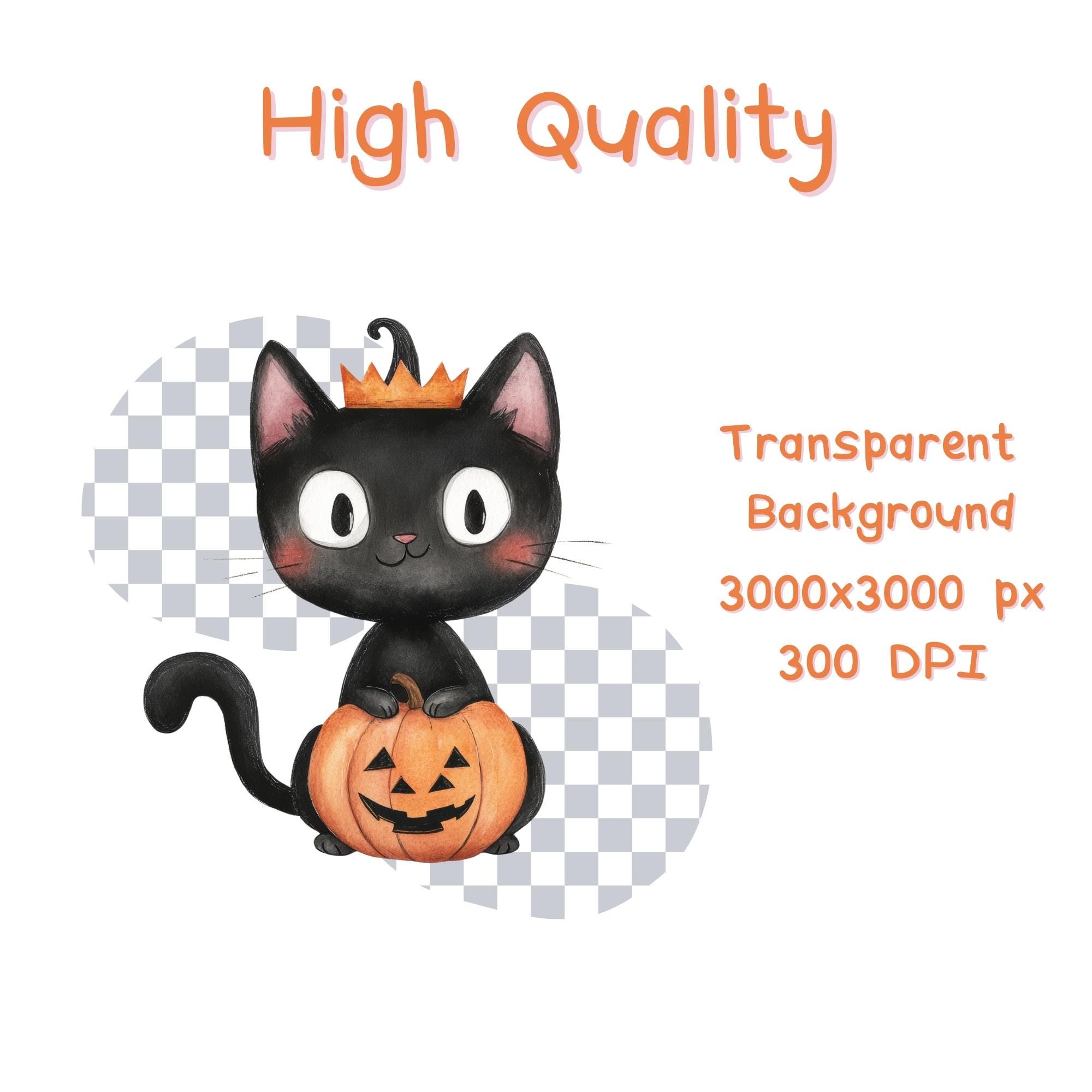 Watercolor Halloween Black Cat, Cute Black Cat Clipart, Cute Watercolor ...