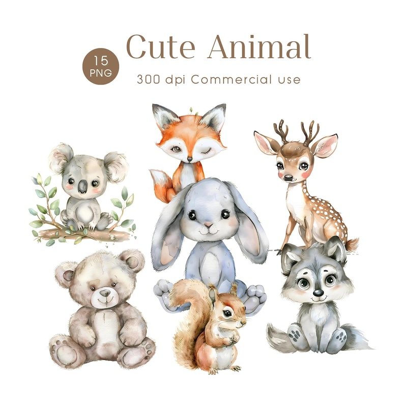 Watercolor Cute Animals Clipart, Watercolor Animals, Cute Animal Bundle ...