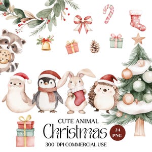 Watercolor Cute Christmas Clipart, Sweet Xmas PNG, Cute Holiday ...