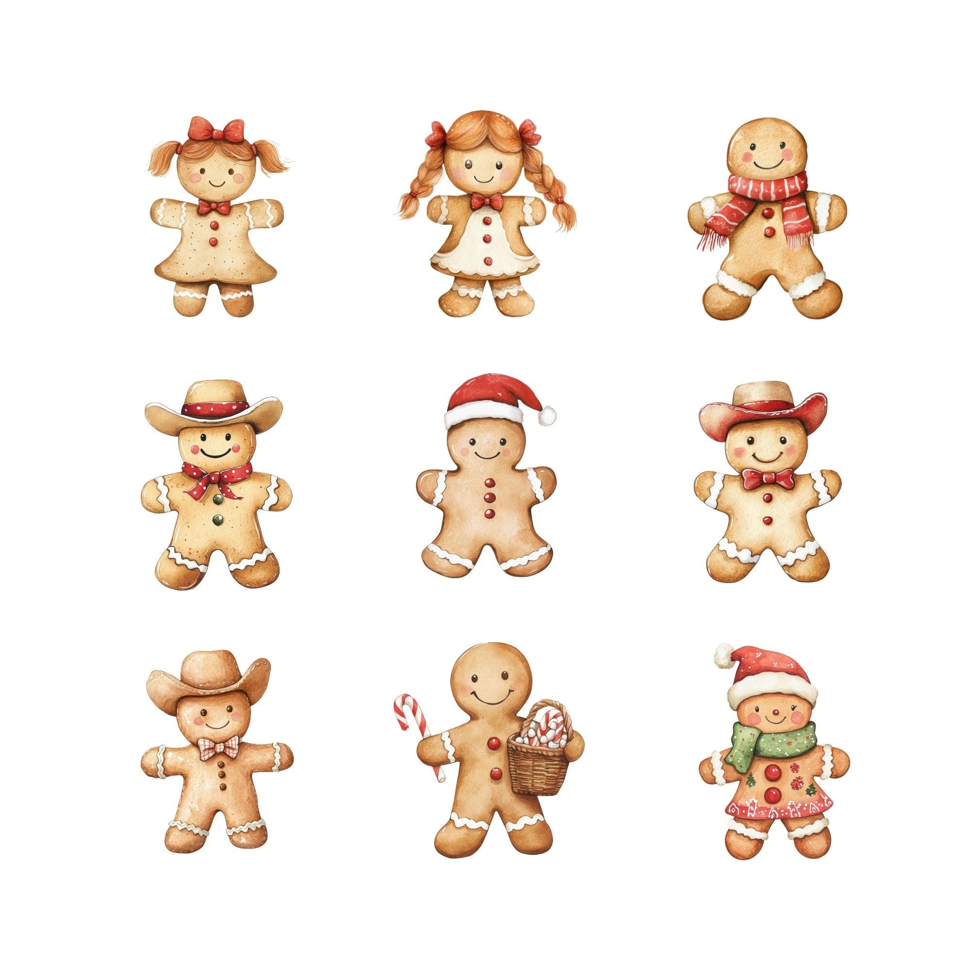Watercolor Gingerbread Clipart Bundle, Christmas PNG (commercial Use ...