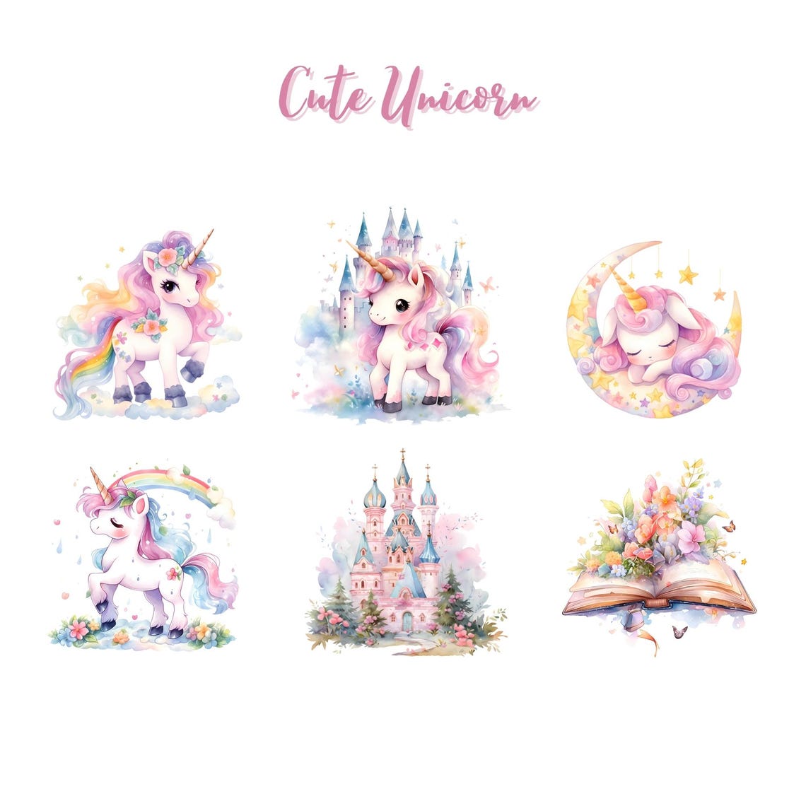 Watercolor Unicorn Clipart, Rainbow Unicorn Pngs (digital Download) - Etsy