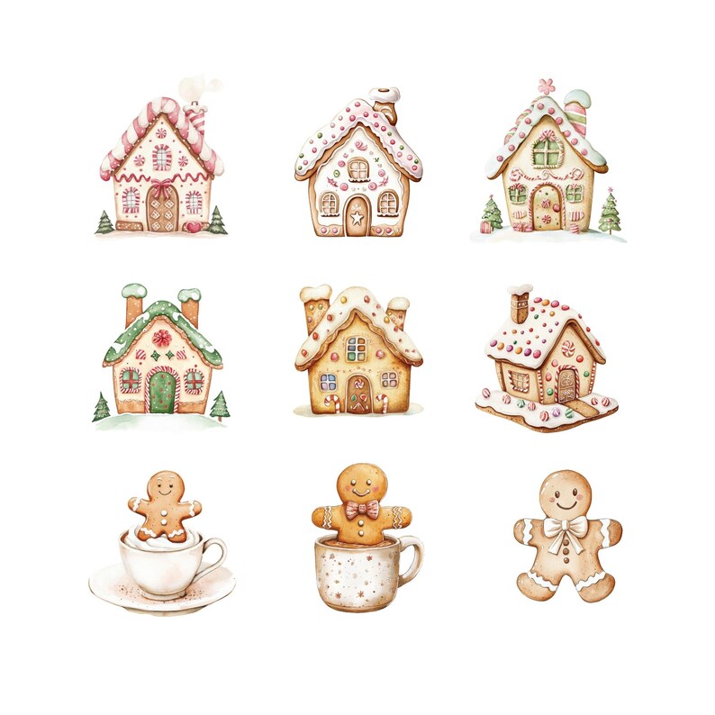 Watercolor Gingerbread Clipart Bundle, Christmas PNG (commercial Use ...