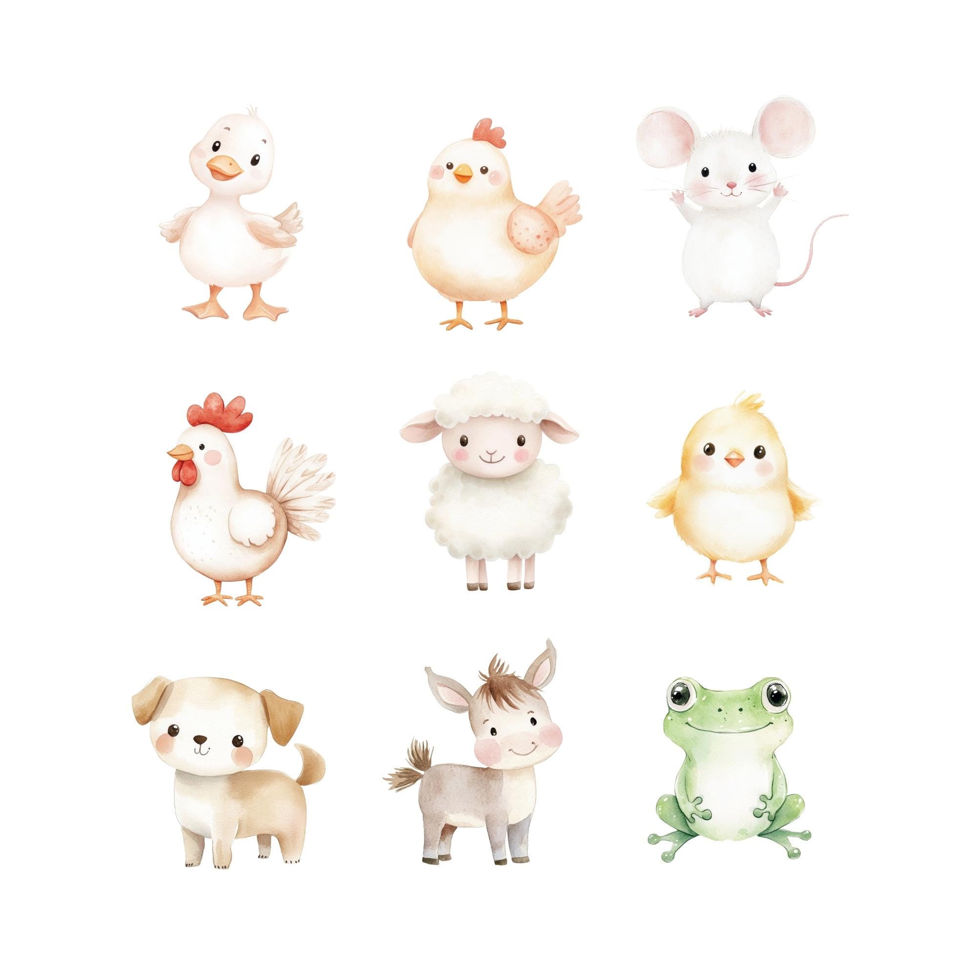 Watercolor Cute Farm Clipart, Farm Friends, Watercolor Farm Life ...