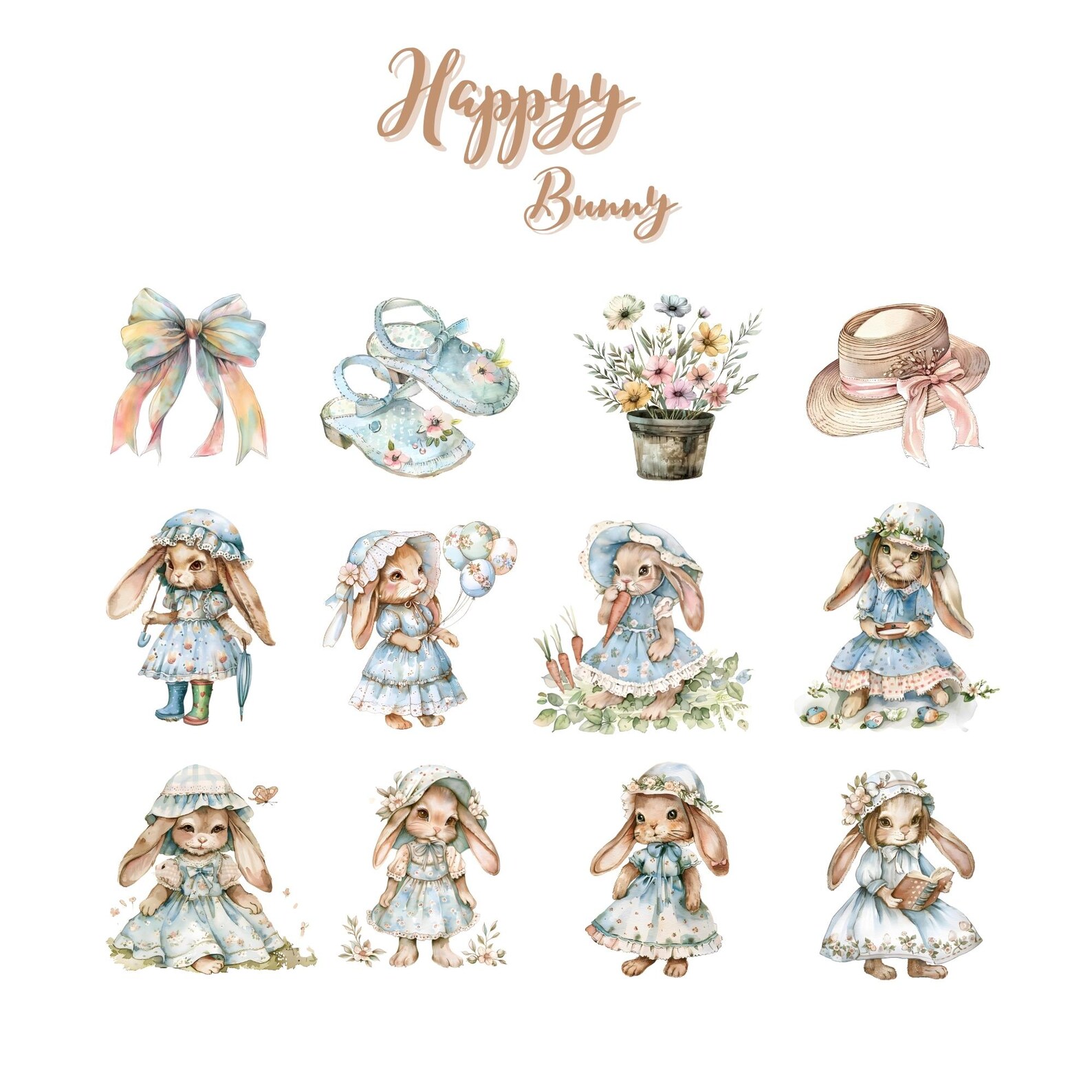 Watercolor Happy Bunny Clipart, Cute Bunny, Bunny Png, Baby Bunny ...