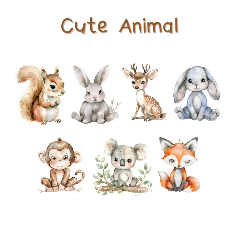 Watercolor Cute Animals Clipart, Watercolor Animals, Cute Animal Bundle ...