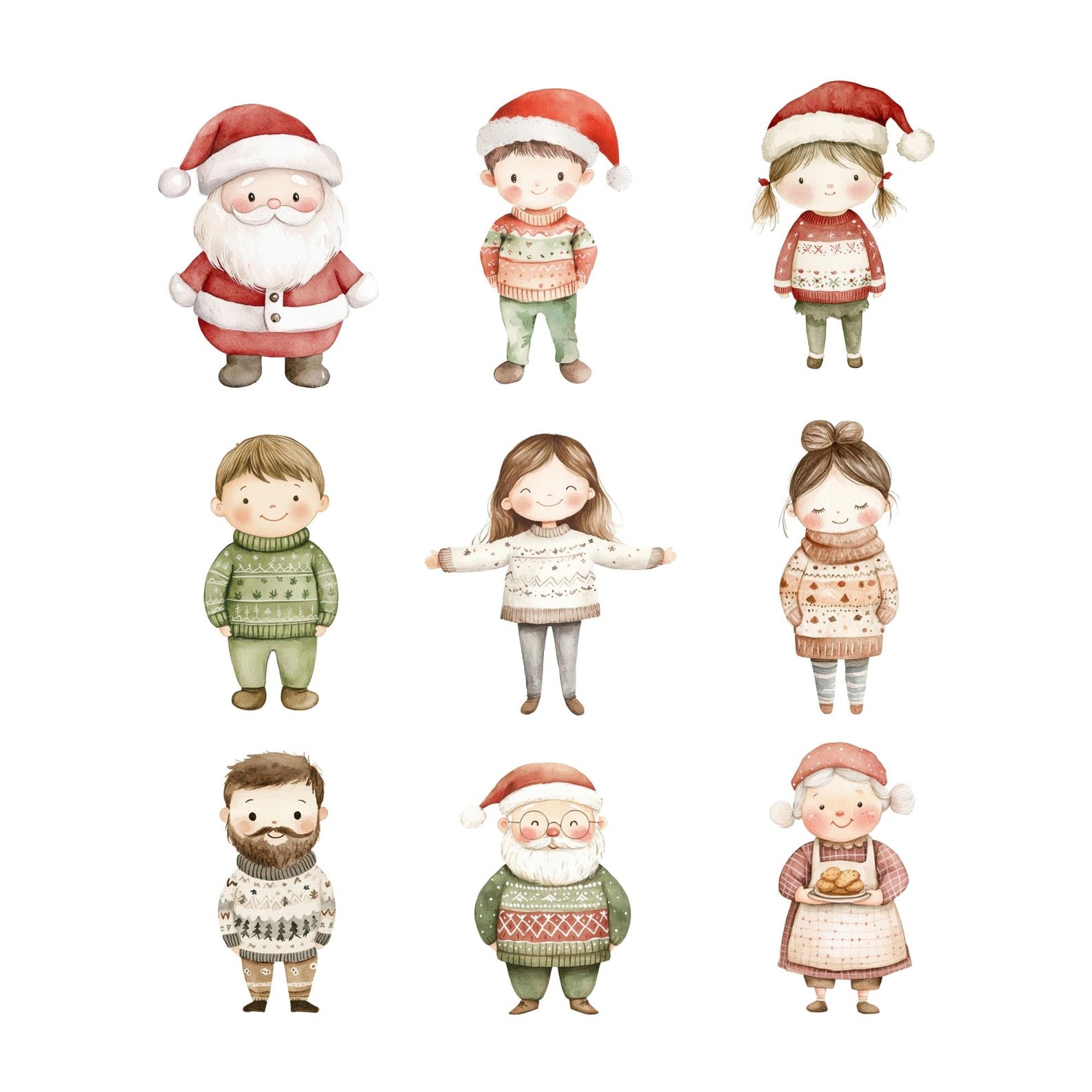 Watercolor Christmas Family Clipart, Cute Christmas Day, Christmas ...