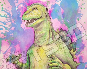 Godzilla Hand Drawn Acrylic Painting on Canvas - Etsy