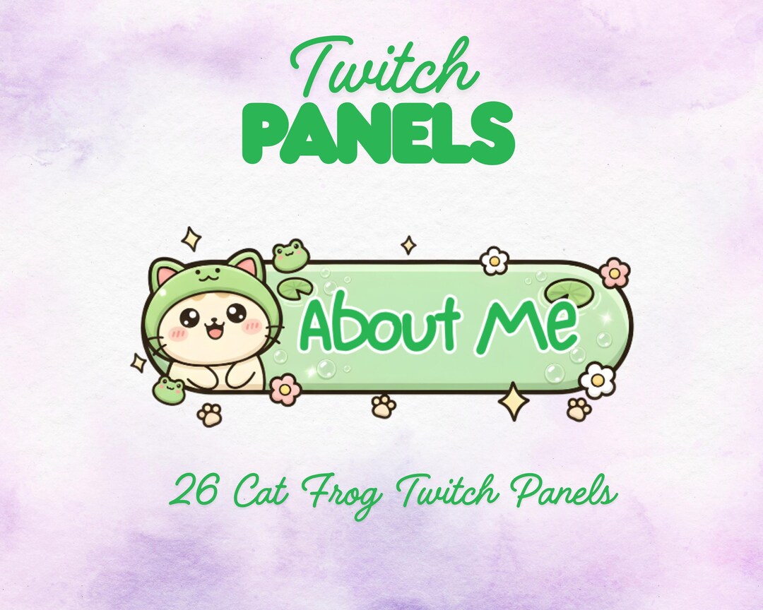 Kawaii Frog Cat Twitch Panels – Pastel Green Stream Overlay (PNG) - Etsy