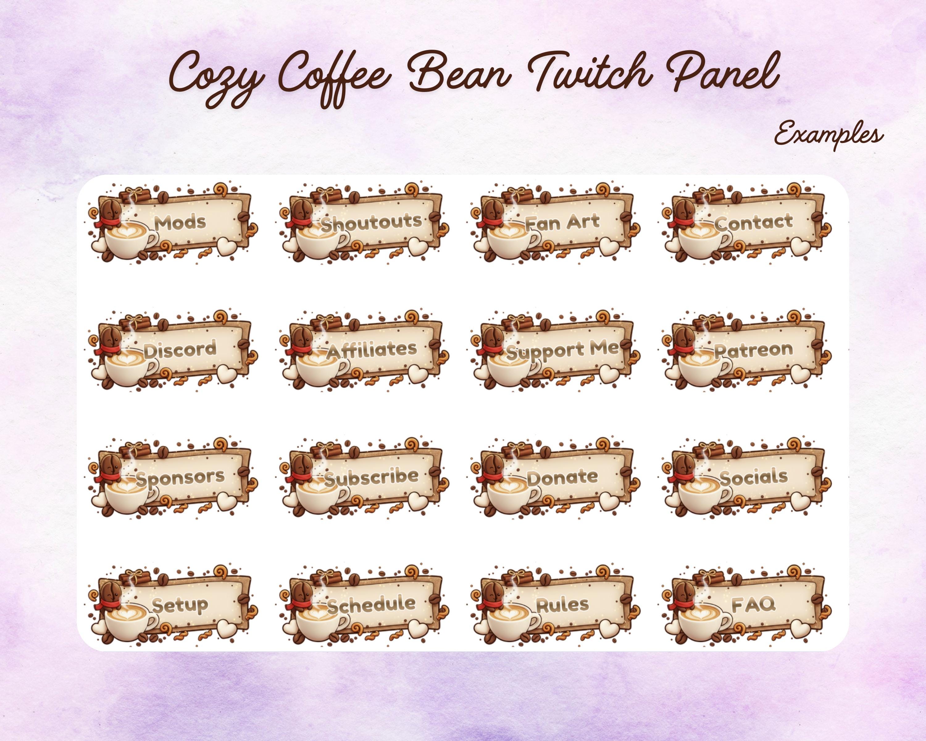 Cozy Coffee Bean Twitch Panels | Lofi Cafe Streamer Graphics (PNG) - Etsy