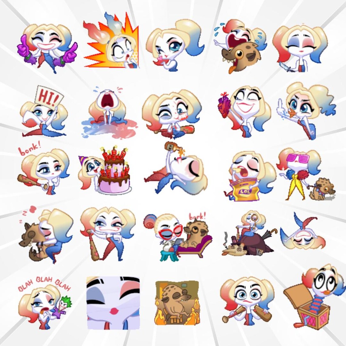25 Harley Quinn Animated Emotes Pack, Transparent GIF Ready to Use ...