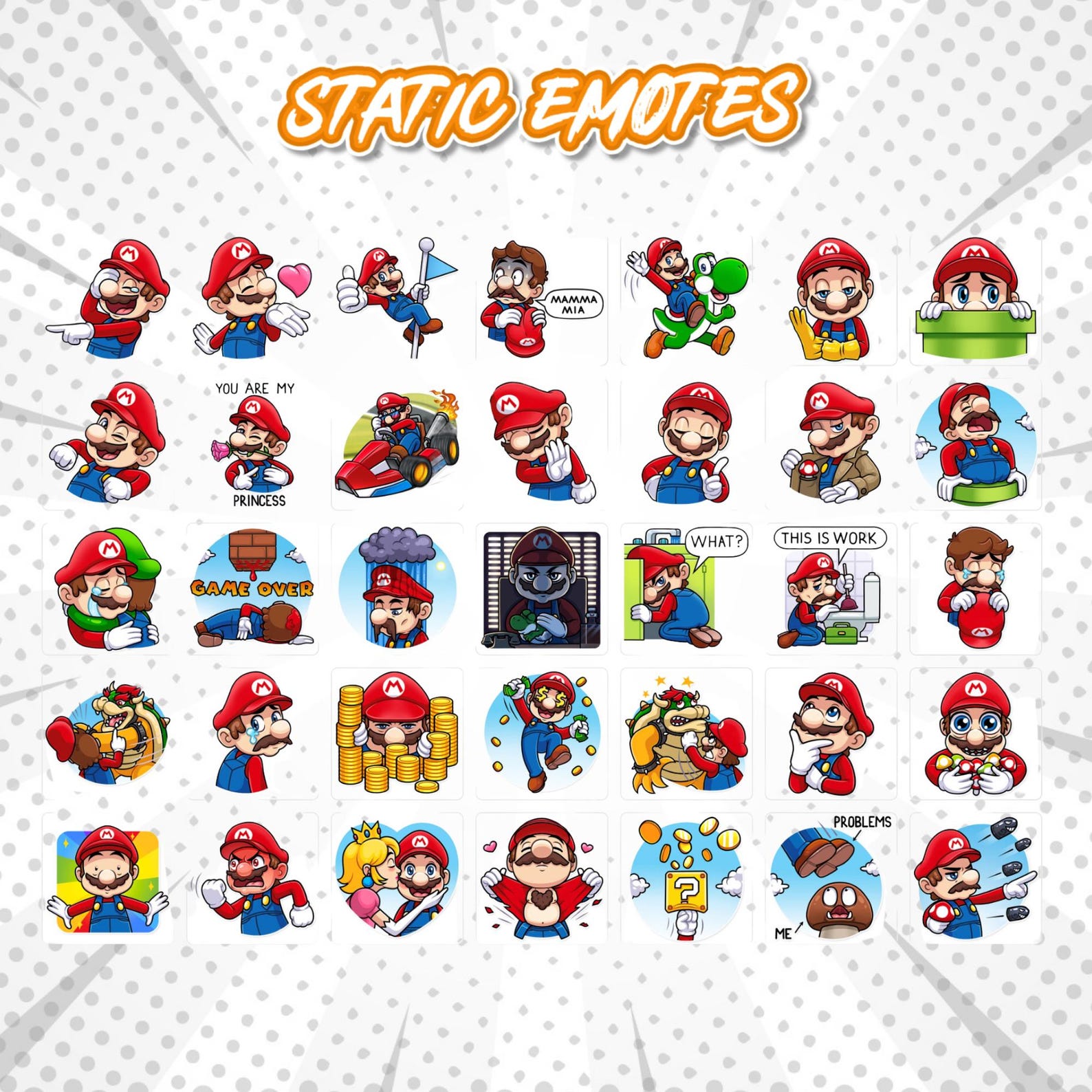 35 Super Mario Static Emotes Pack, Transparent PNG Ready to Use ...