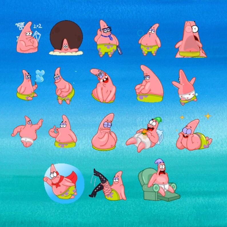 25 Patrick Star Animated Emotes Pack, Transparent GIF Ready to Use ...