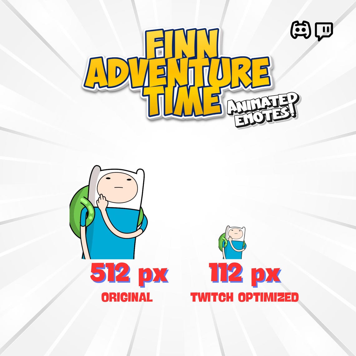 19 Finn Adventure Time Animated Emotes Pack, Transparent GIF Ready to ...