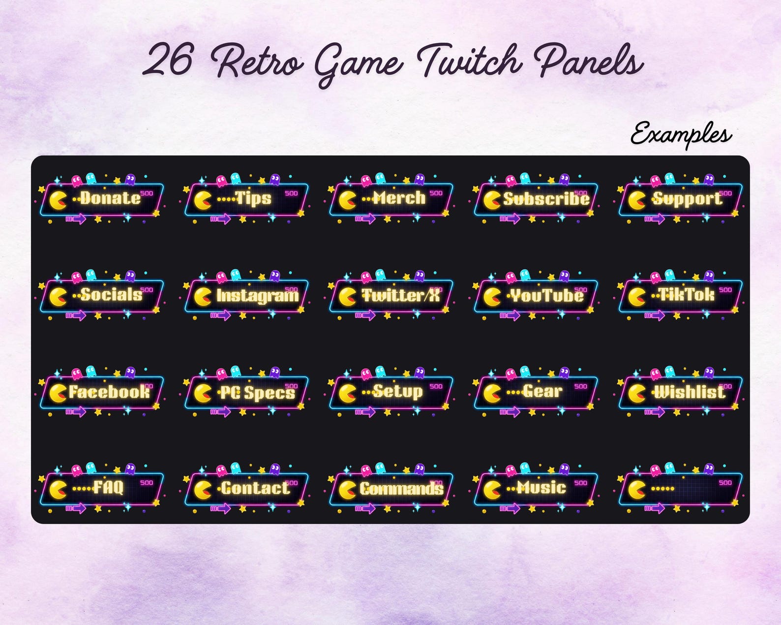 Pac Twitch Panels – Retro Arcade Stream Panel Set (premade PNG) - Etsy