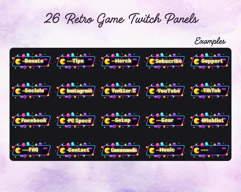 Pac Twitch Panels – Retro Arcade Stream Panel Set (premade PNG) - Etsy