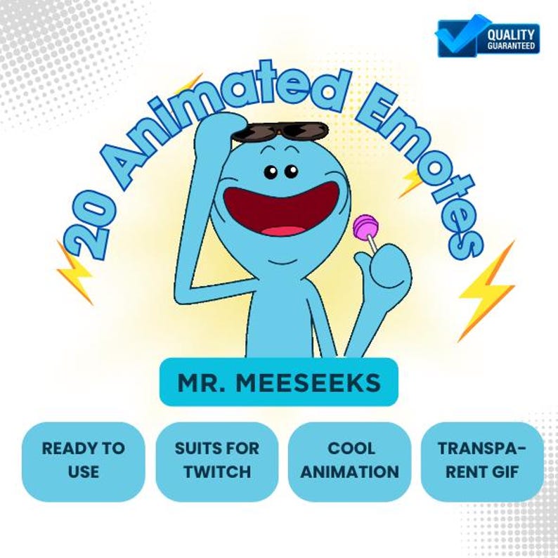20 Mr Meeseeks Animated Emotes Pack, Transparent GIF Ready to Use ...