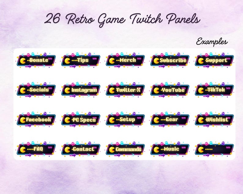Pac Twitch Panels – Retro Arcade Stream Panel Set (premade PNG) - Etsy