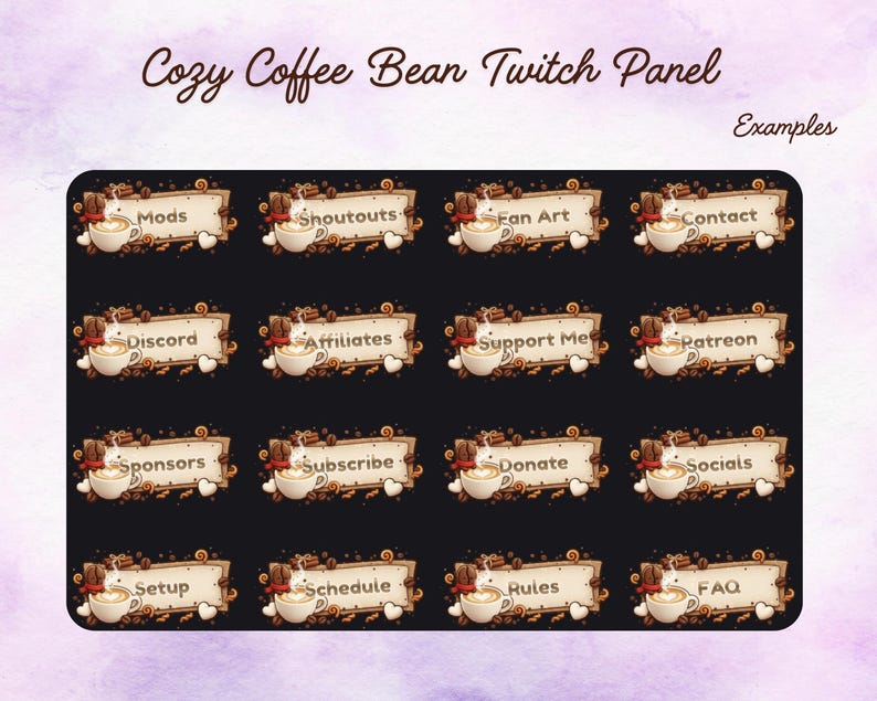 Cozy Coffee Bean Twitch Panels | Lofi Cafe Streamer Graphics (PNG) - Etsy