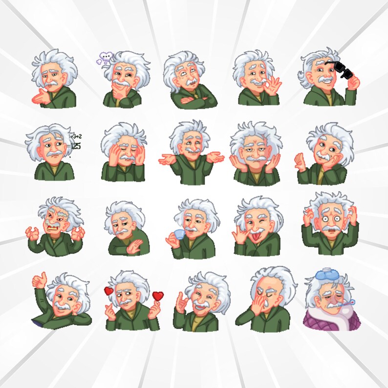 20 Albert Einstein Animated Emotes Pack, Transparent GIF Ready to Use ...