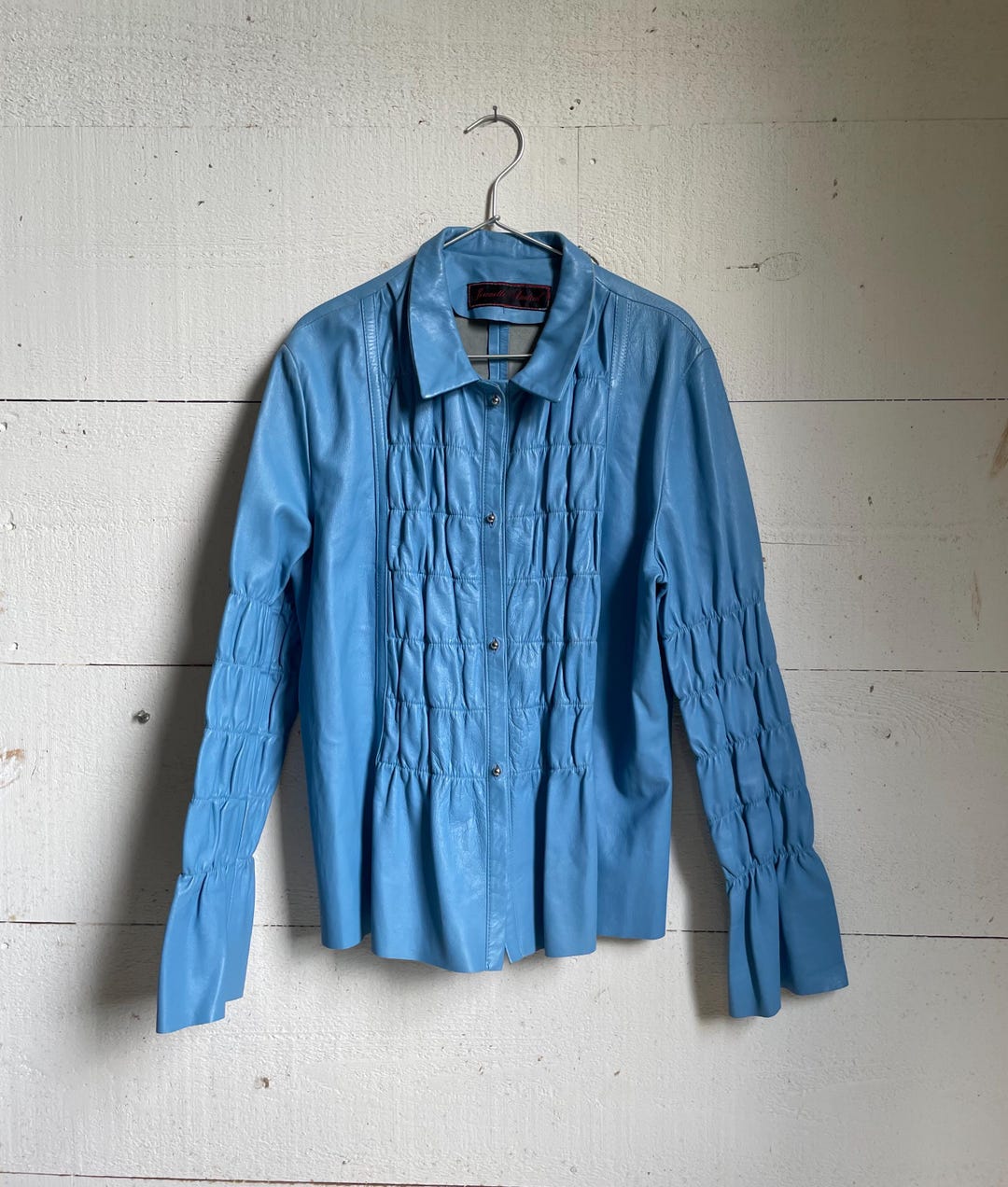 Jeannette Andral Baby Blue Leather Jacket Medium - Etsy