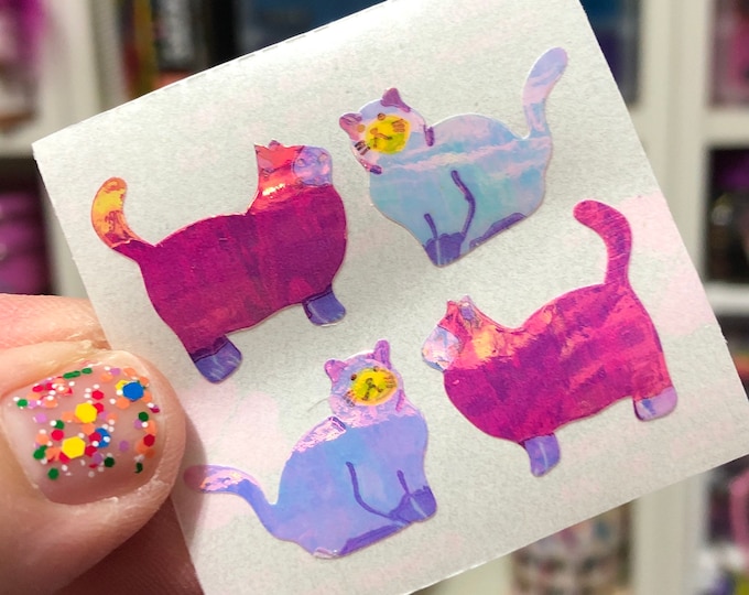 Vintage Iridescent Pearl Pink Purple Cat Stickers Great 7 - Etsy