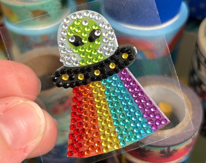 Alien Rainbow UFO Spaceship Sparkle Jewel Textured Rhinestone Gem ...