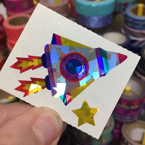 Vintage Sparkle Prism Rocket Ship Sticker Mrs Grossmans - Etsy