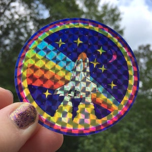Prismatic Rainbow Space Shuttle Rocket Sticker Sparkle Retro - Etsy