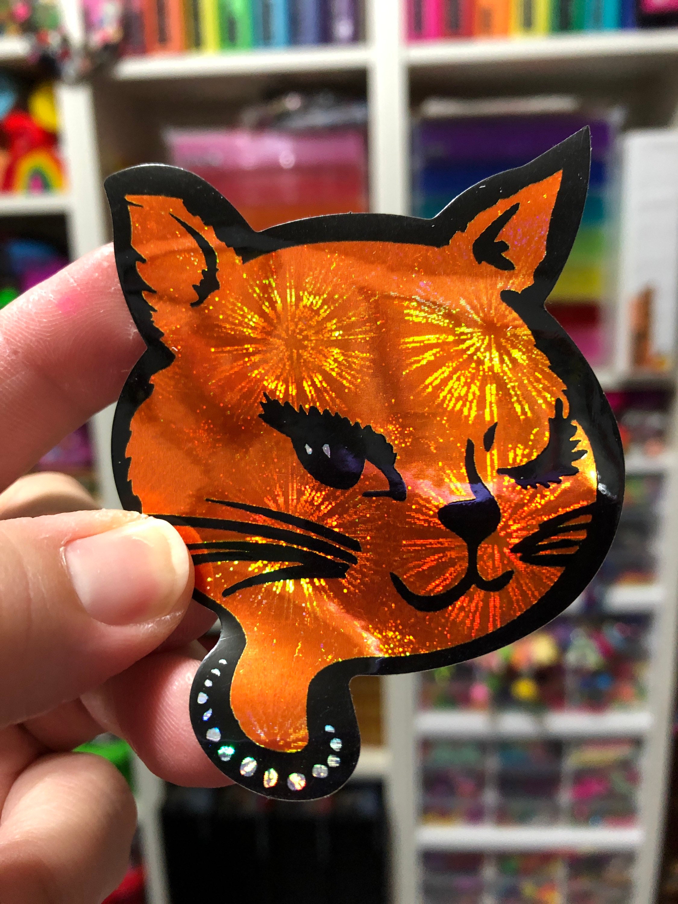 Orange Prismatic Winking Cat Vintage Vending Machine Sticker | Etsy