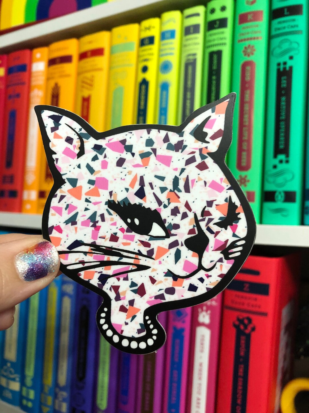 Terrazzo Winking Cat Sticker Retro Vending - Etsy