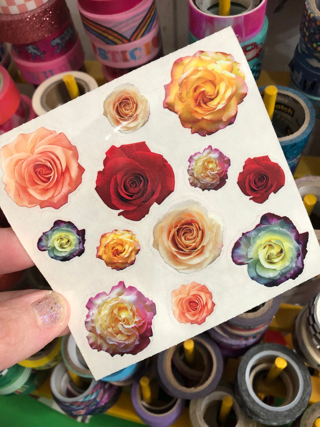 Sheet of Colorful Roses Stickers - Etsy