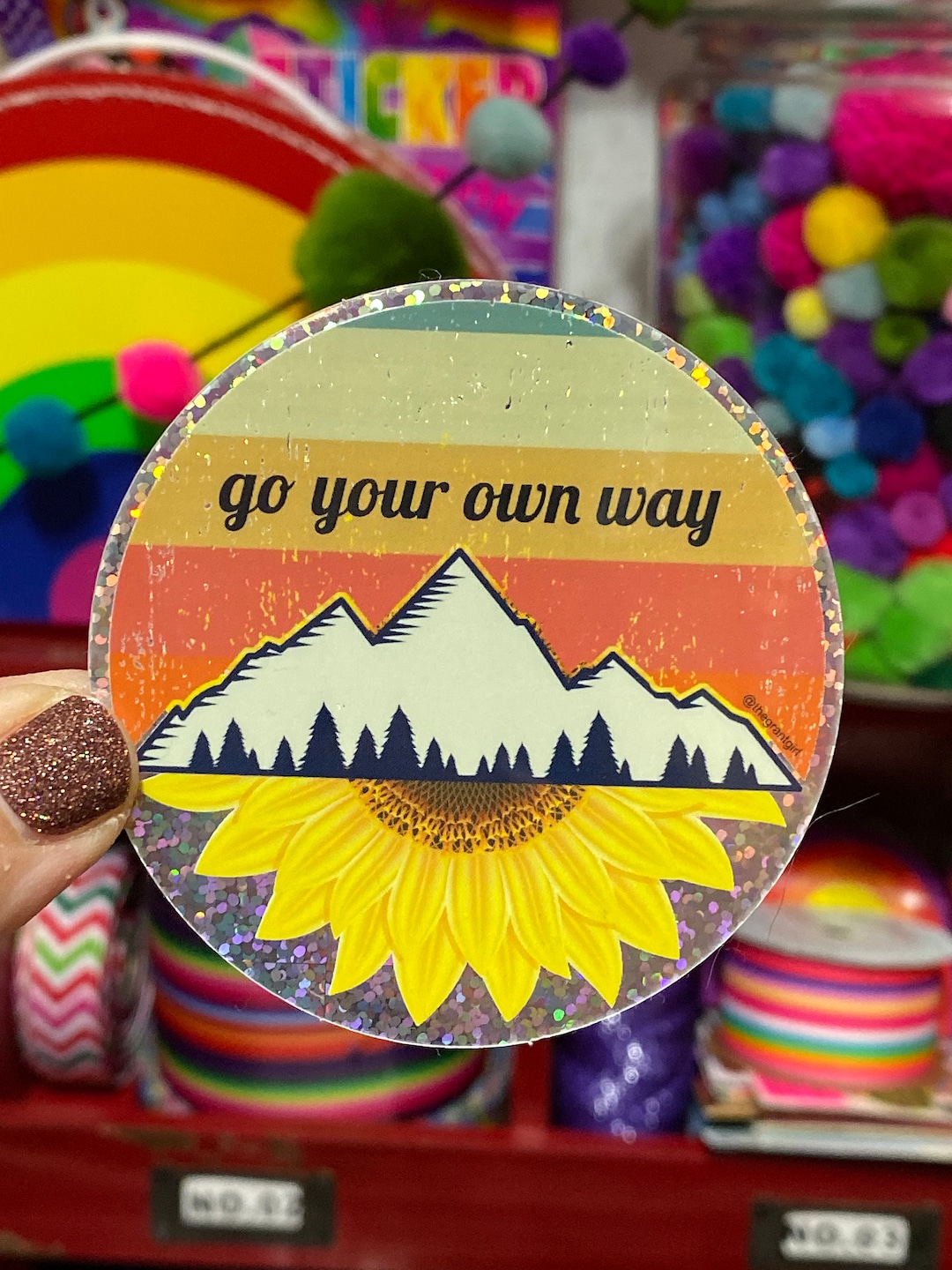 Retro Holographic Glitter Prismatic Rainbow Go Your Own Way Sticker 70s ...