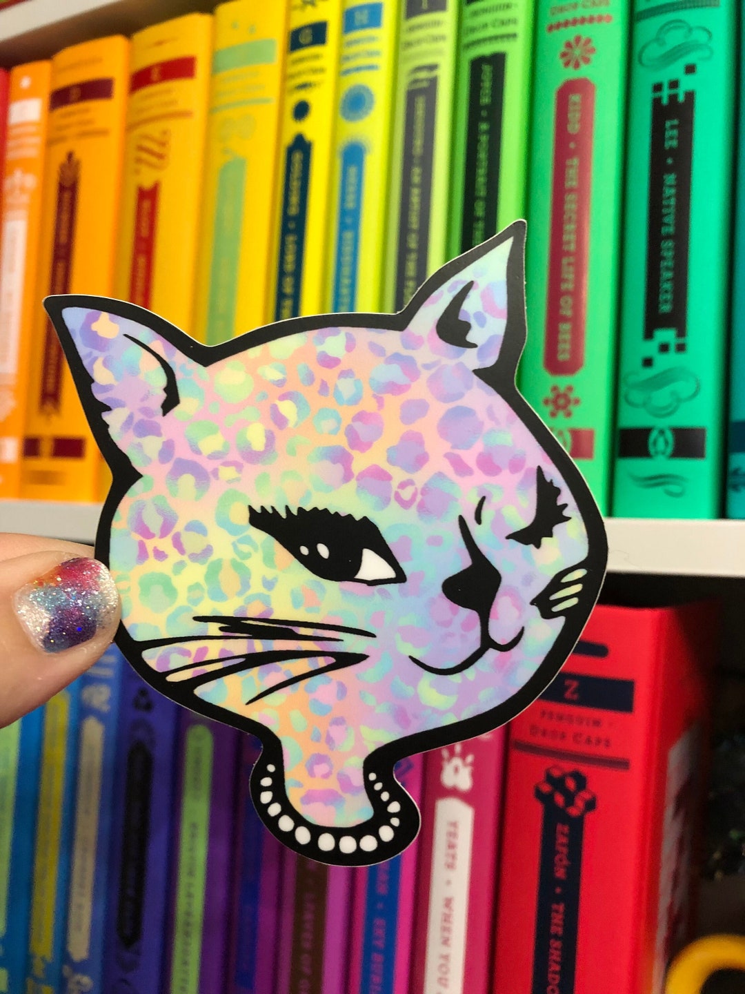 Rainbow Leopard Winking Cat Sticker Retro Vending Pastel Kawaii - Etsy