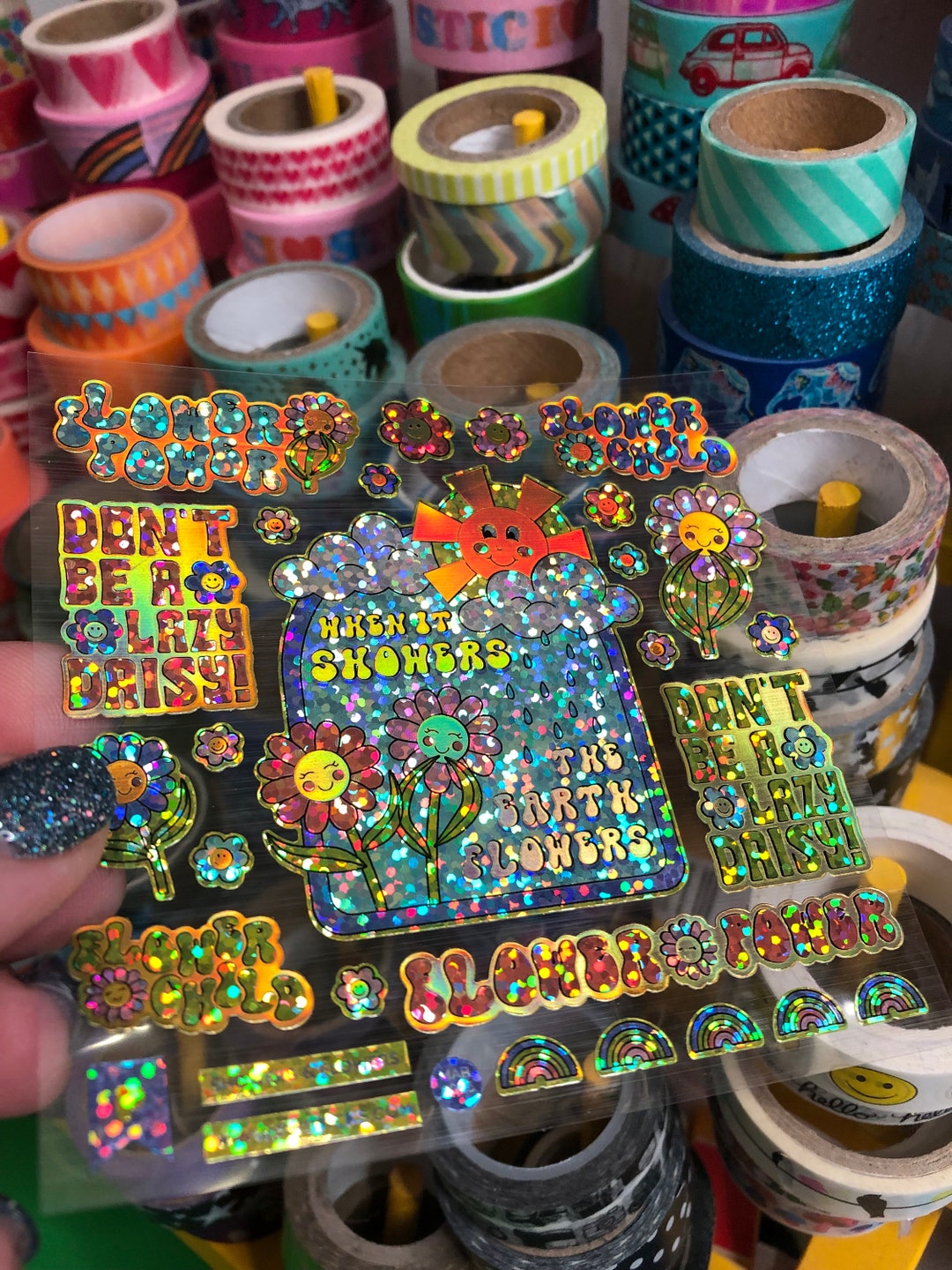 Sparkle Retro Groovy Flower Power Stickers - Etsy