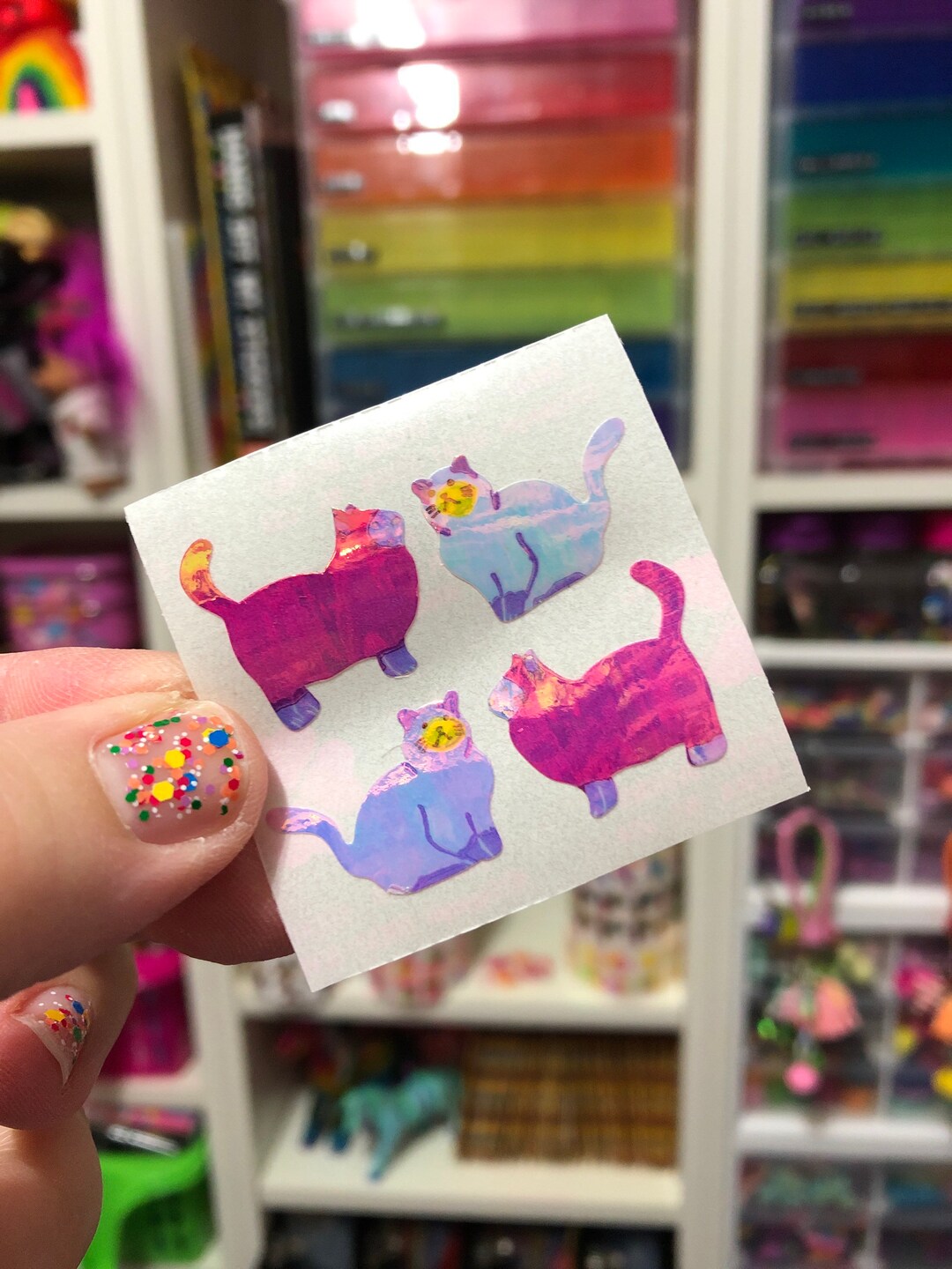 Vintage Iridescent Pearl Pink Purple Cat Stickers Great 7 Seven - Etsy