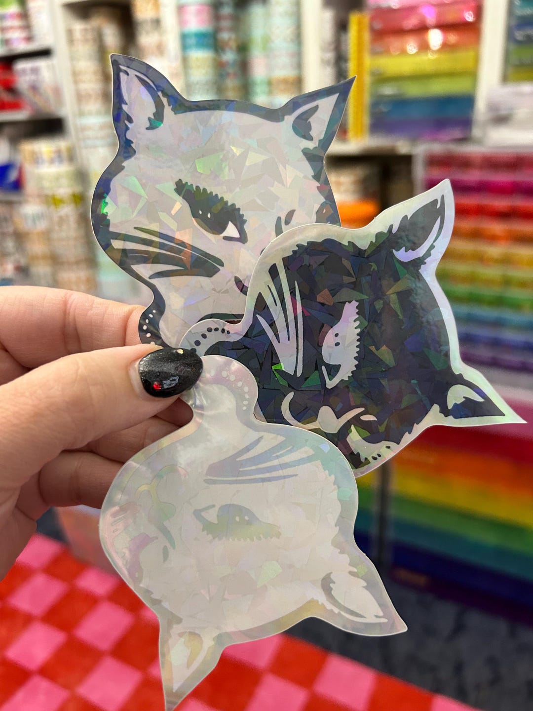 Set of 3 Prismatic Winking Cats - Neutral Grey Black White Grayscale ...