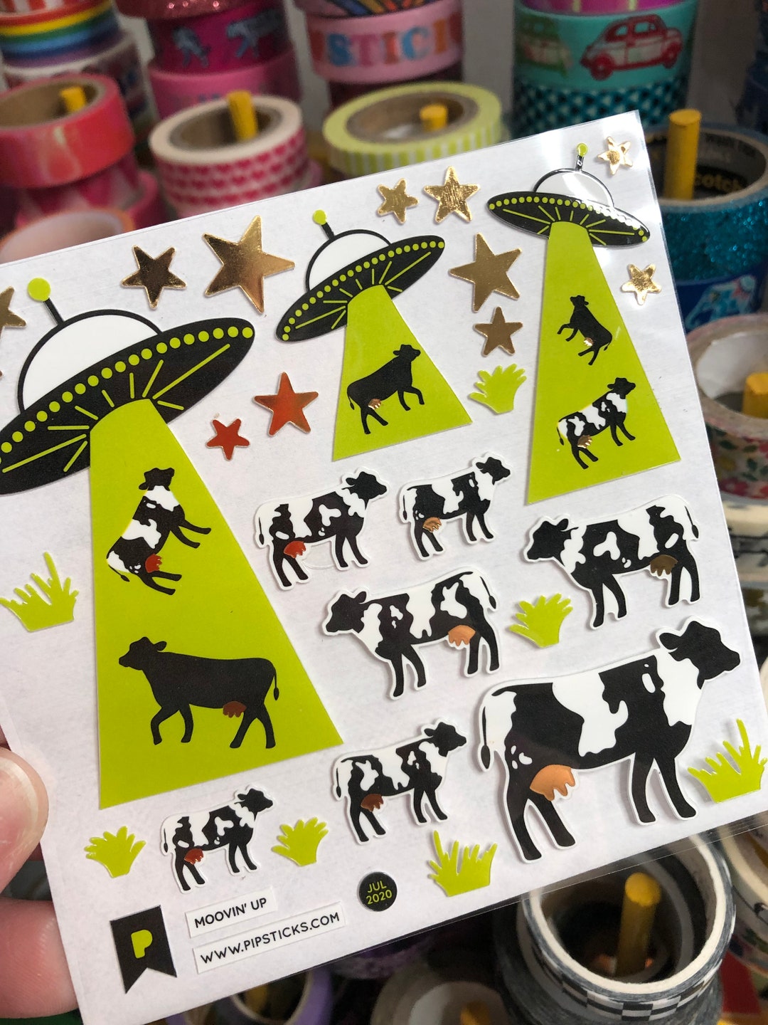 Sheet of Alien UFO Cow Abduction Space Stickers - Etsy