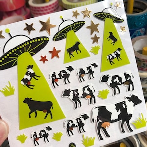 Sheet of Alien UFO Cow Abduction Space Stickers - Etsy