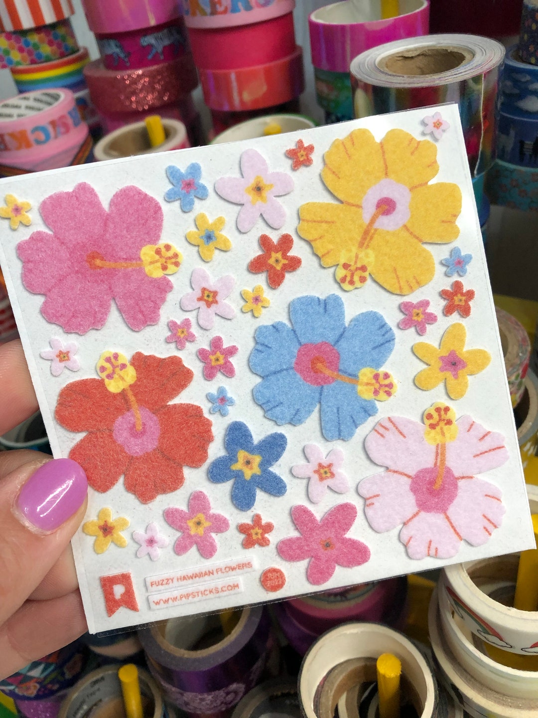 Fuzzy Hawaiian Hibiscus Flower Stickers Flocked - Etsy